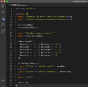 Program C Menentukan Huruf Vokal dan Konsonan