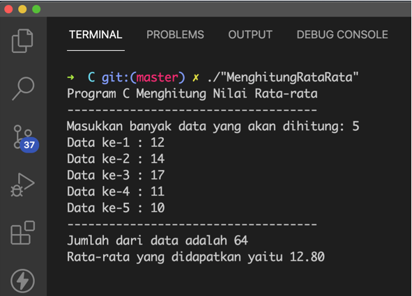 Program C Untuk Menghitung Rata-Rata Bilangan - Ayam Koding