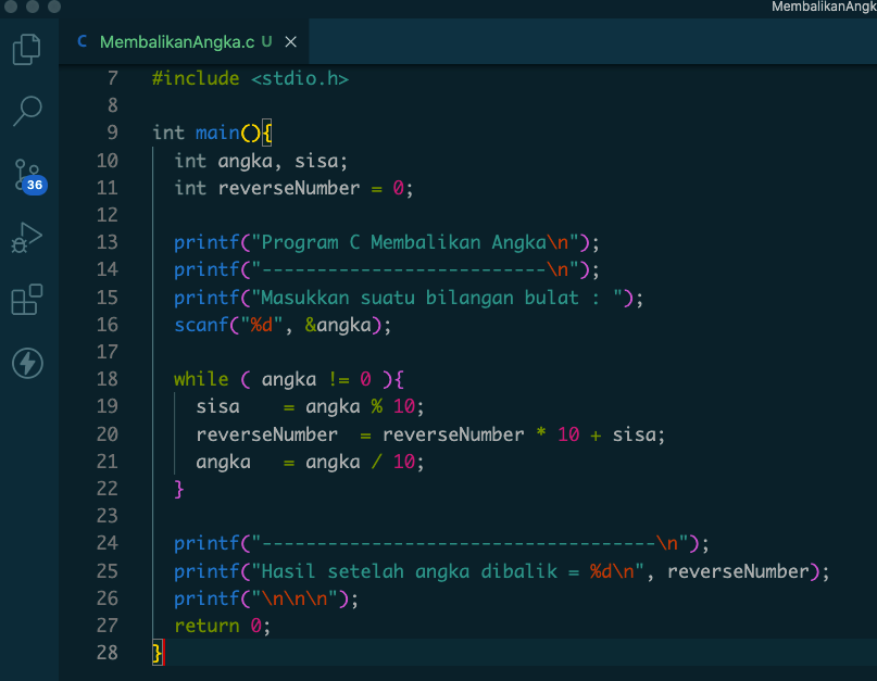 Program C Untuk Membalikkan Angka (2022) - Ayam Koding